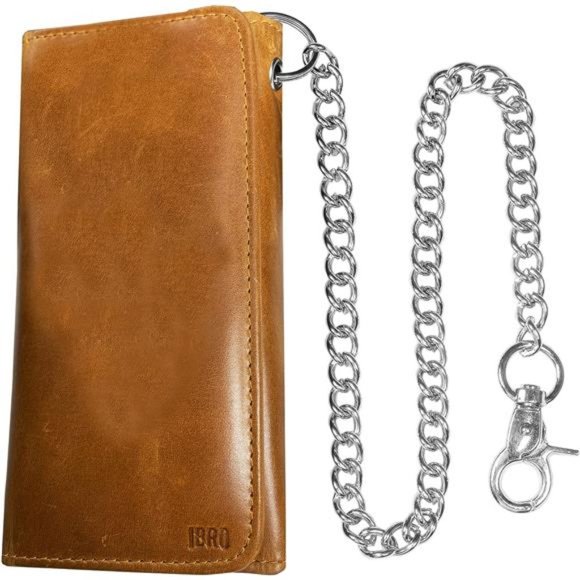 Bags | Motorcycle Chain Wallet Genuine Leather Long Trifold Rfid ...